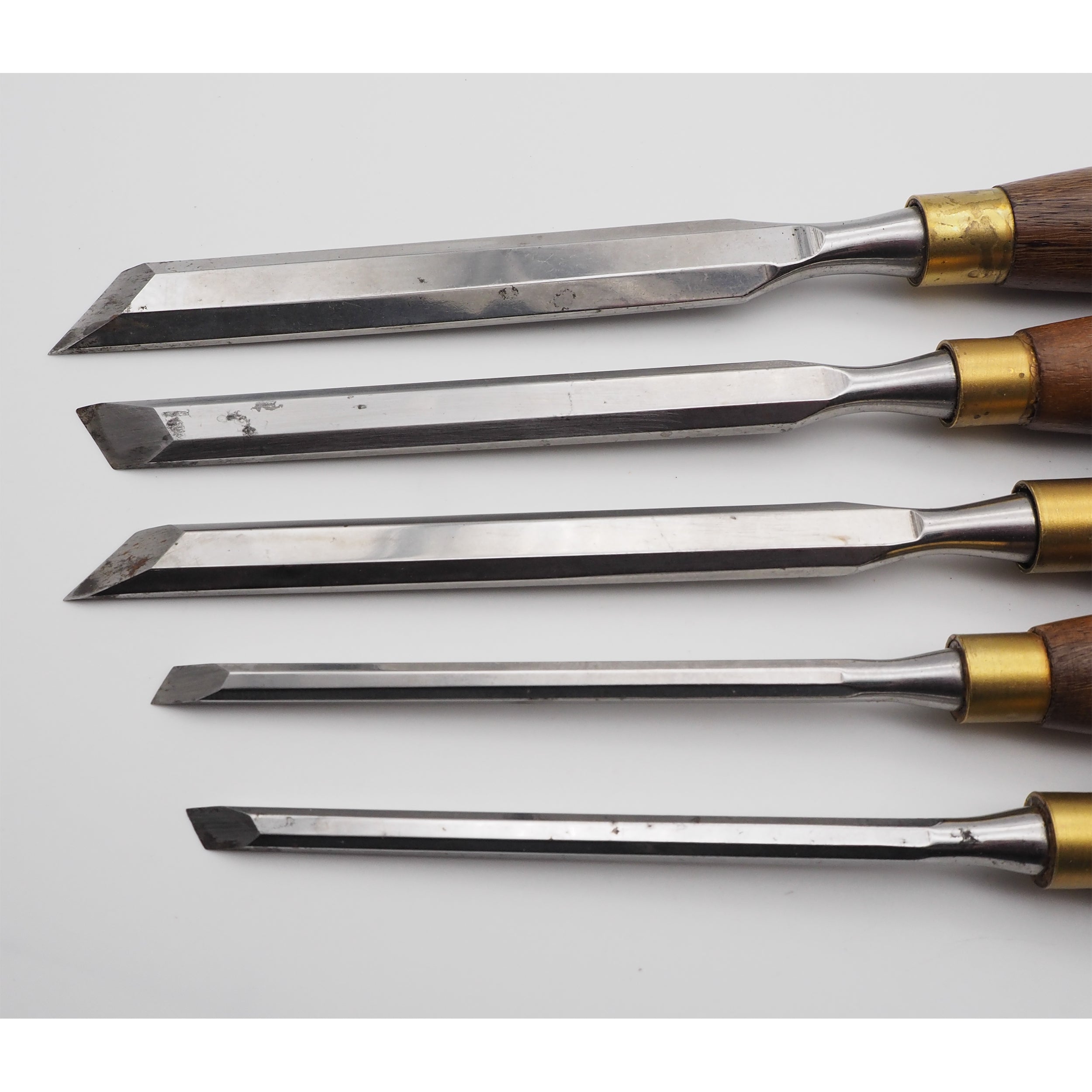 Fine Set of 5 Skew Bevel Edged Chisels by Crown